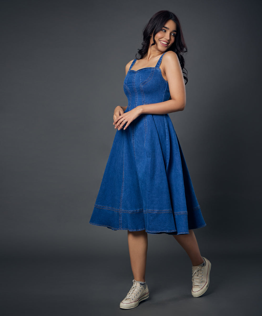 Sweetheart Wide Strap Denim Dress – GLOBAL ZIGZAG