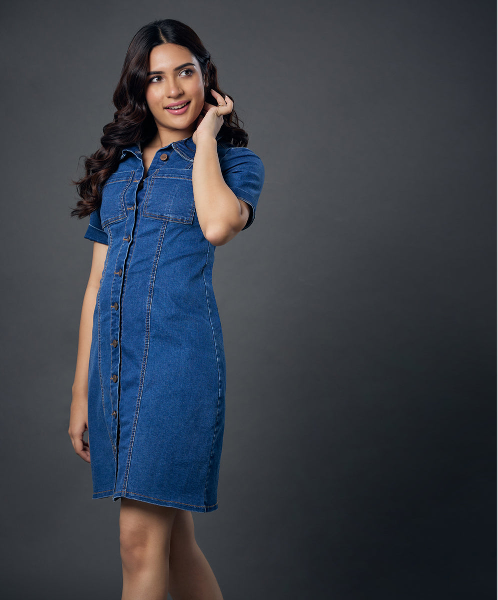 Classic Collared Front Buttoned Denim Dress – GLOBAL ZIGZAG