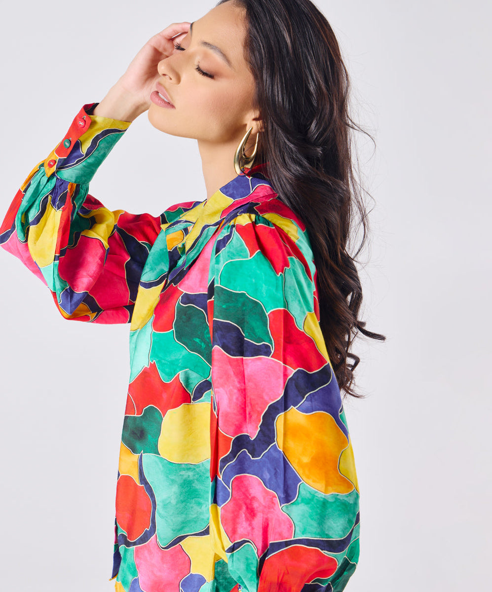 Multi Coloured Shirt With Puffed Sleeve – GLOBAL ZIGZAG
