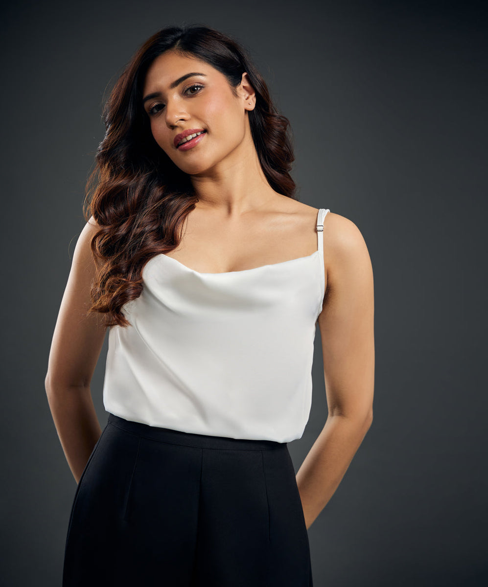 Strappy Cowl Neck White Cami Top – GLOBAL ZIGZAG