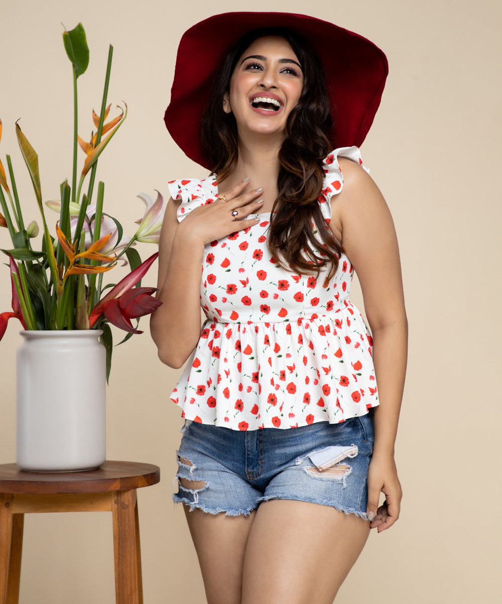 Micro Floral Square Neck Frill Top – GLOBAL ZIGZAG