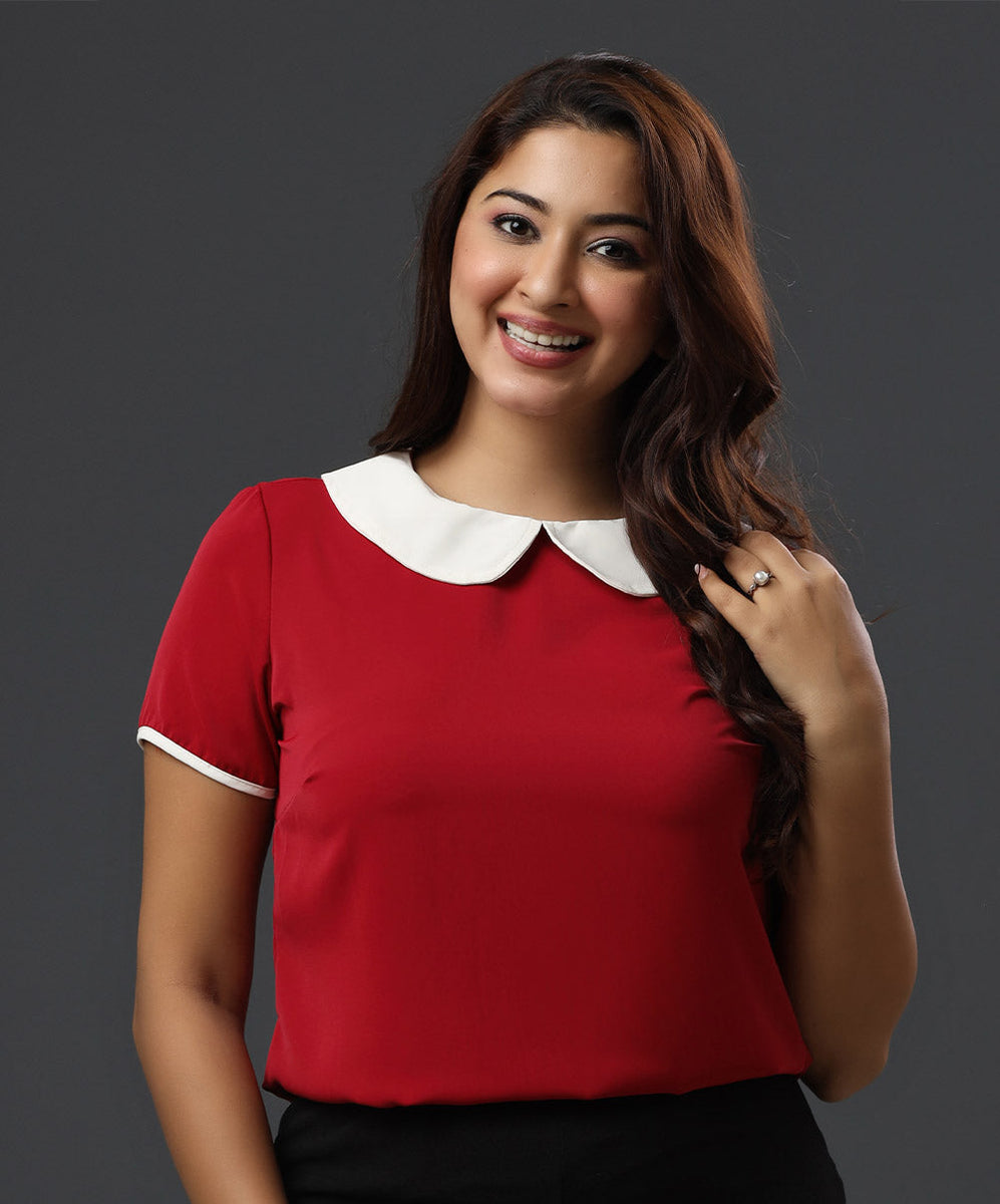 Contrast Peter Pan Collared Red Top – GLOBAL ZIGZAG